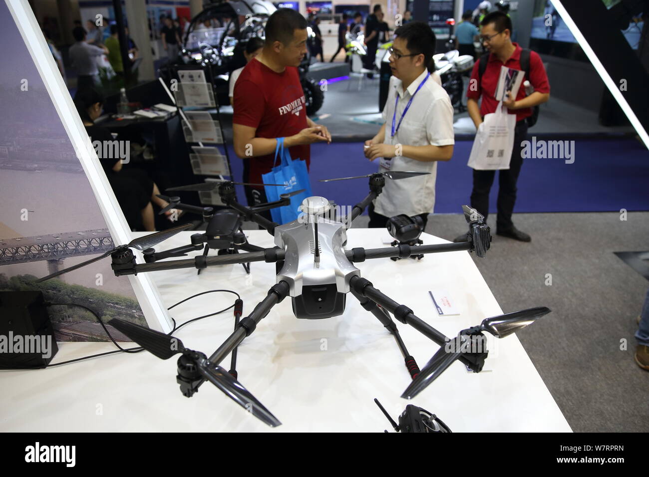 A police drone, or UAV (unmanned aerial vehicle), is on display during ...