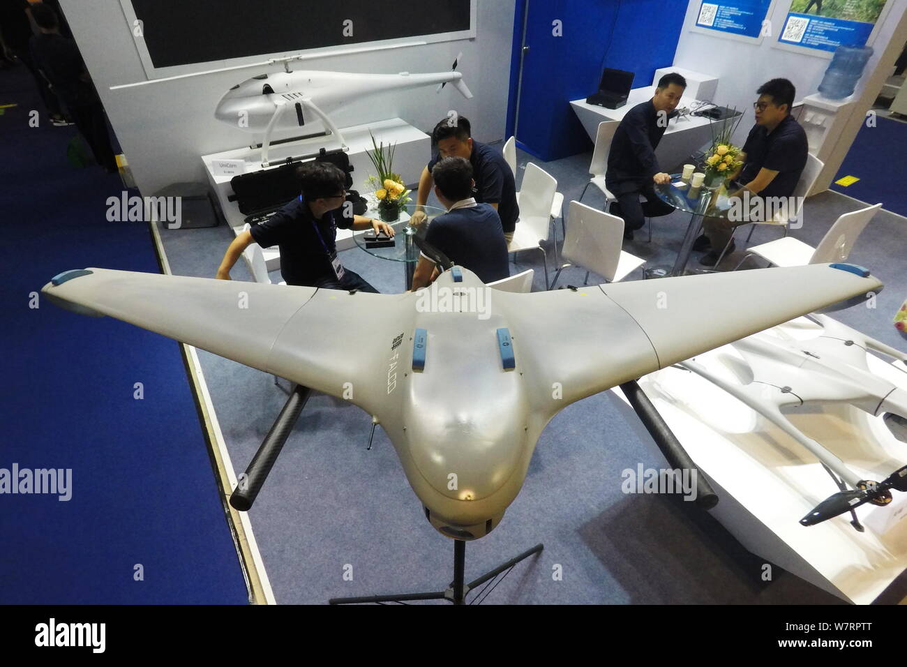A police drone, or UAV (unmanned aerial vehicle), is on display during ...