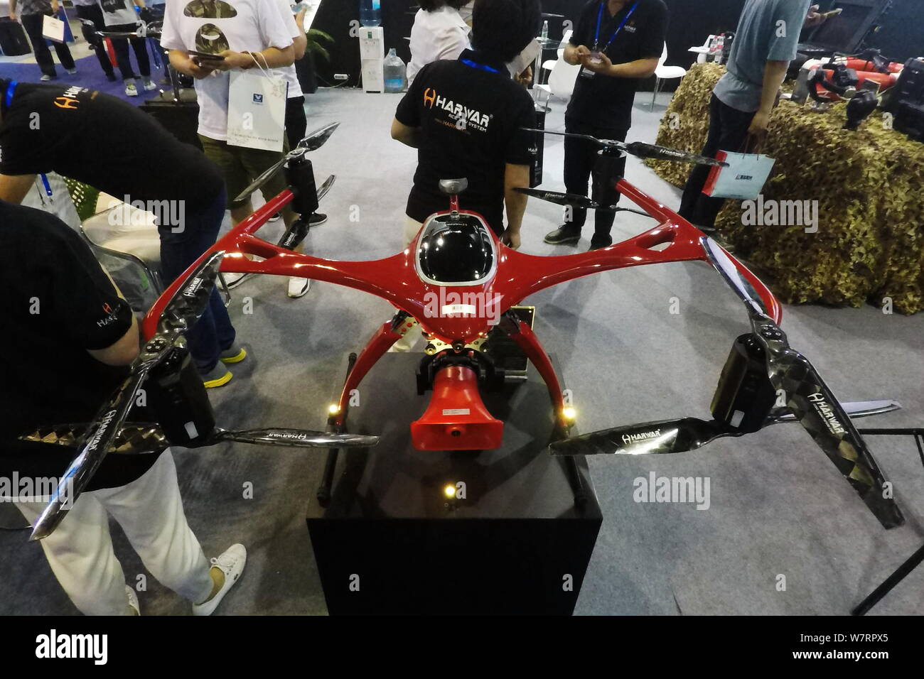 A police drone, or UAV (unmanned aerial vehicle), is on display during ...