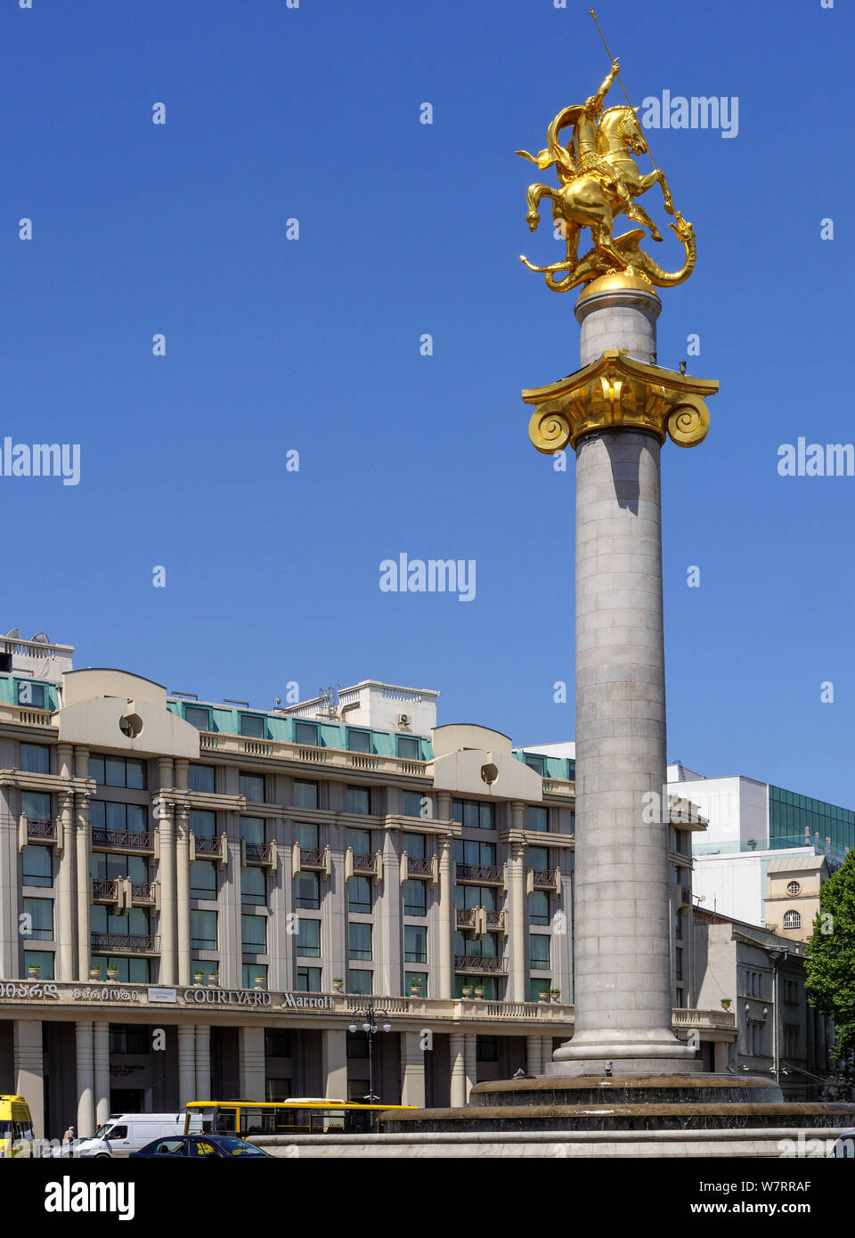 Hotel GMT Plaza and St. George-Monument at Freedom Square Tawisuplebis ...