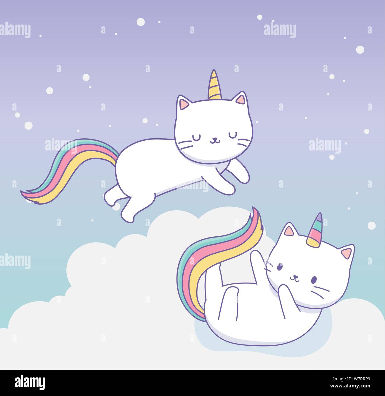 cute cats with rainbow tail kawaii characters vector illustration ...