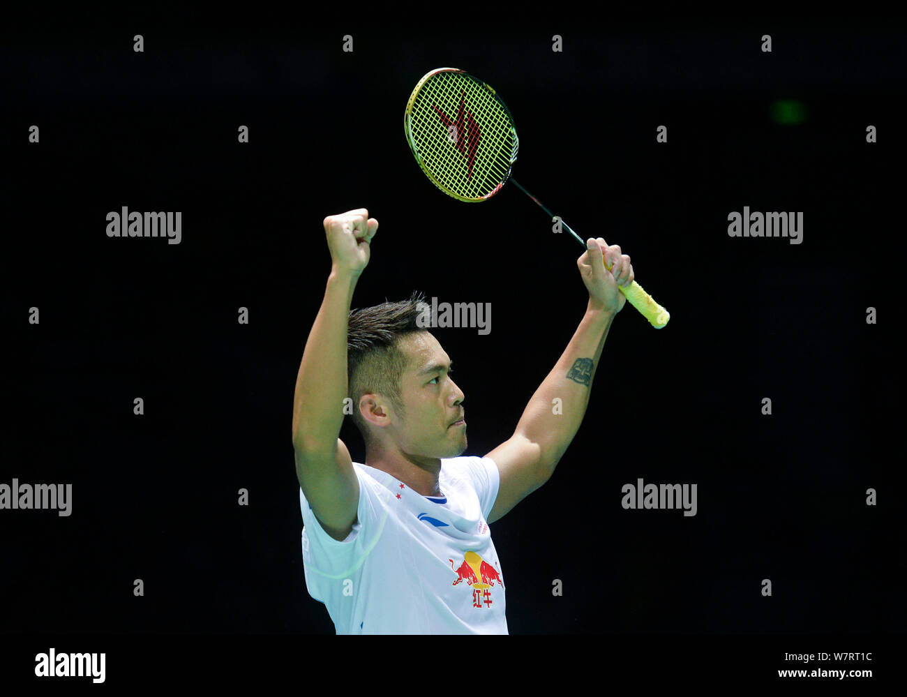 Lin Dan of China reacts after defeating Lee Chong Wei of Malaysia in ...
