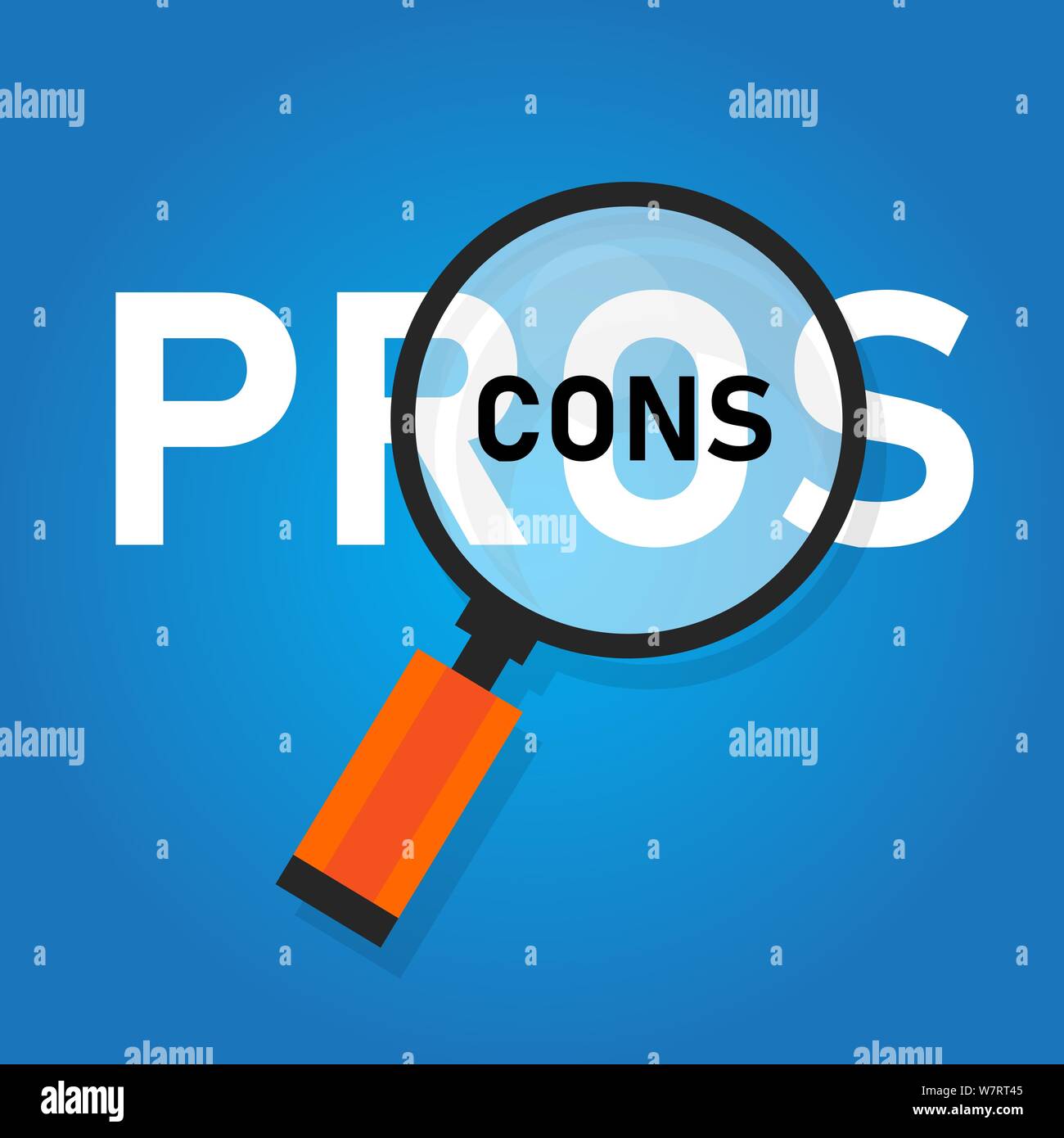 pros cons concept on decision making process. Listing positive and ...