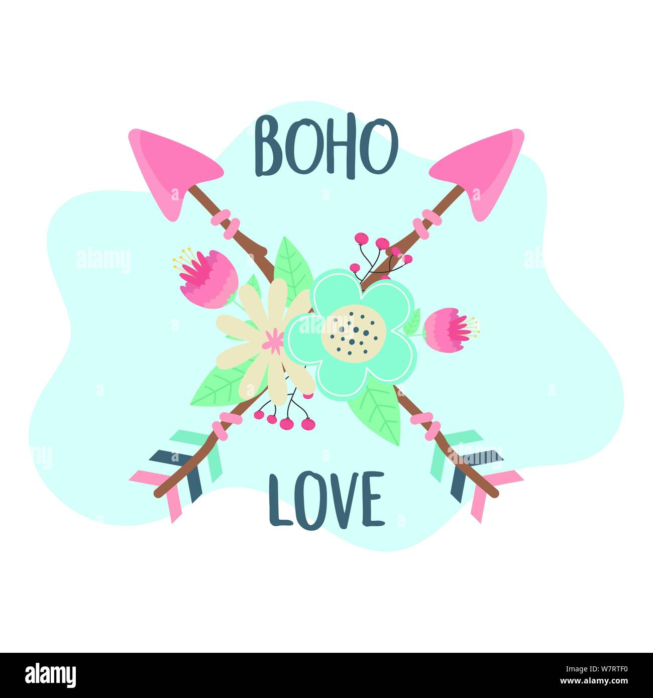 flowers and feathers with arrows decoration boho style vector ...