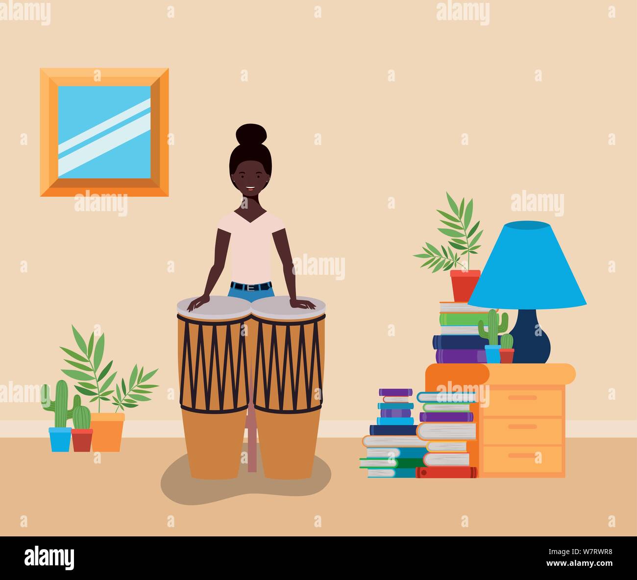 afro woman playing bongos character Stock Vector Image & Art - Alamy