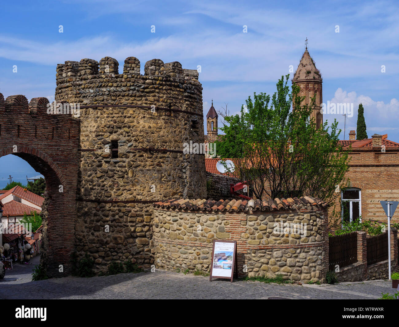 tower of cizywall and St. George, Signaghi, Kakheti, Georgia, Europe ...