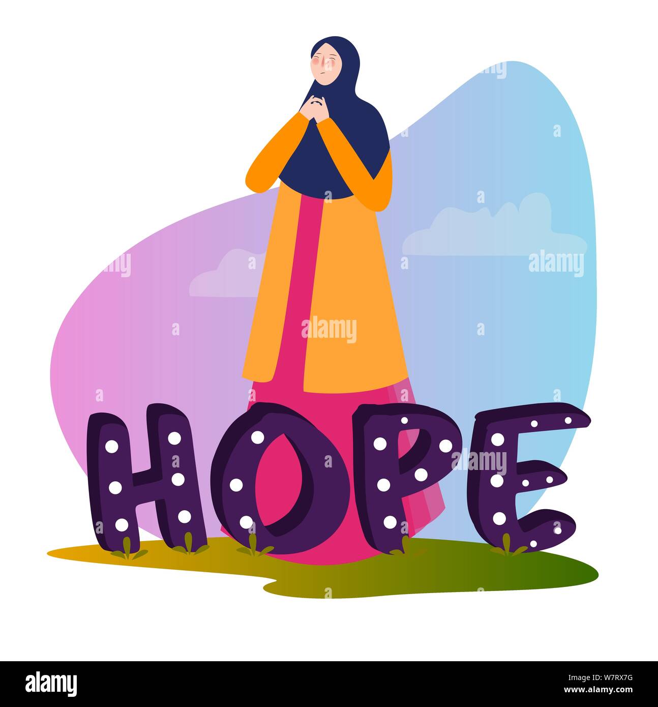 Hope typography motivational positive slogan with woman girl standing ...