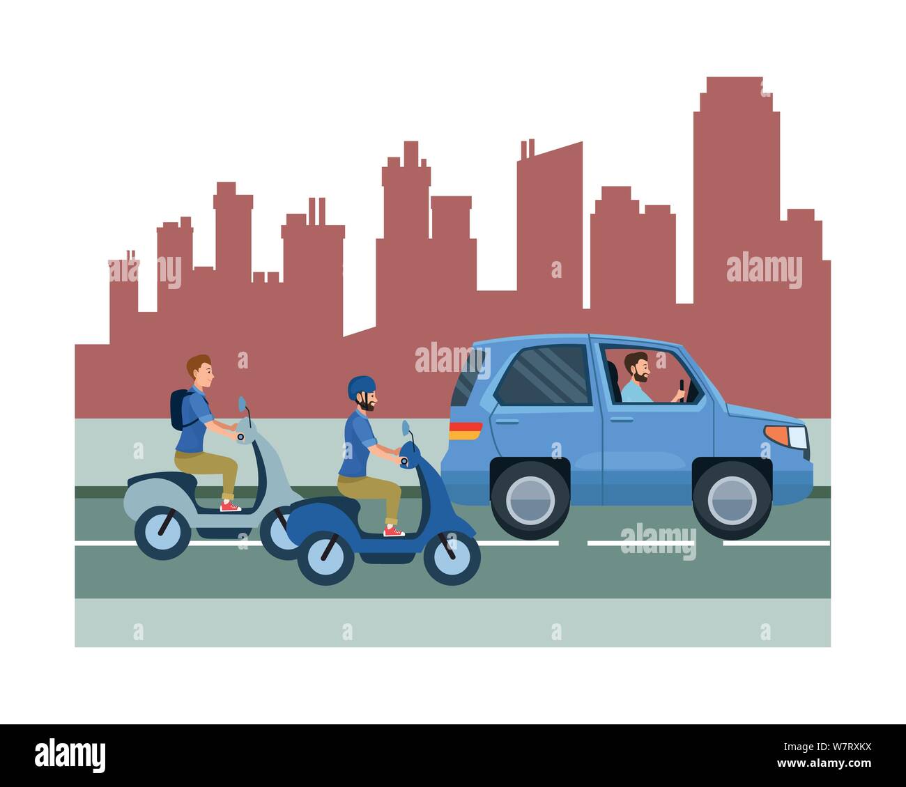 Vehicles and motorcycles with drivers riding Stock Vector Image & Art ...