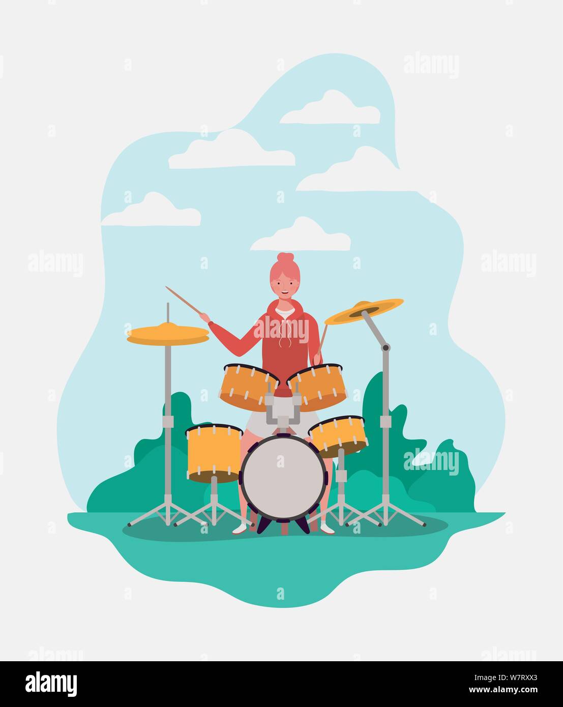 woman playing battery drums character Stock Vector Image & Art - Alamy