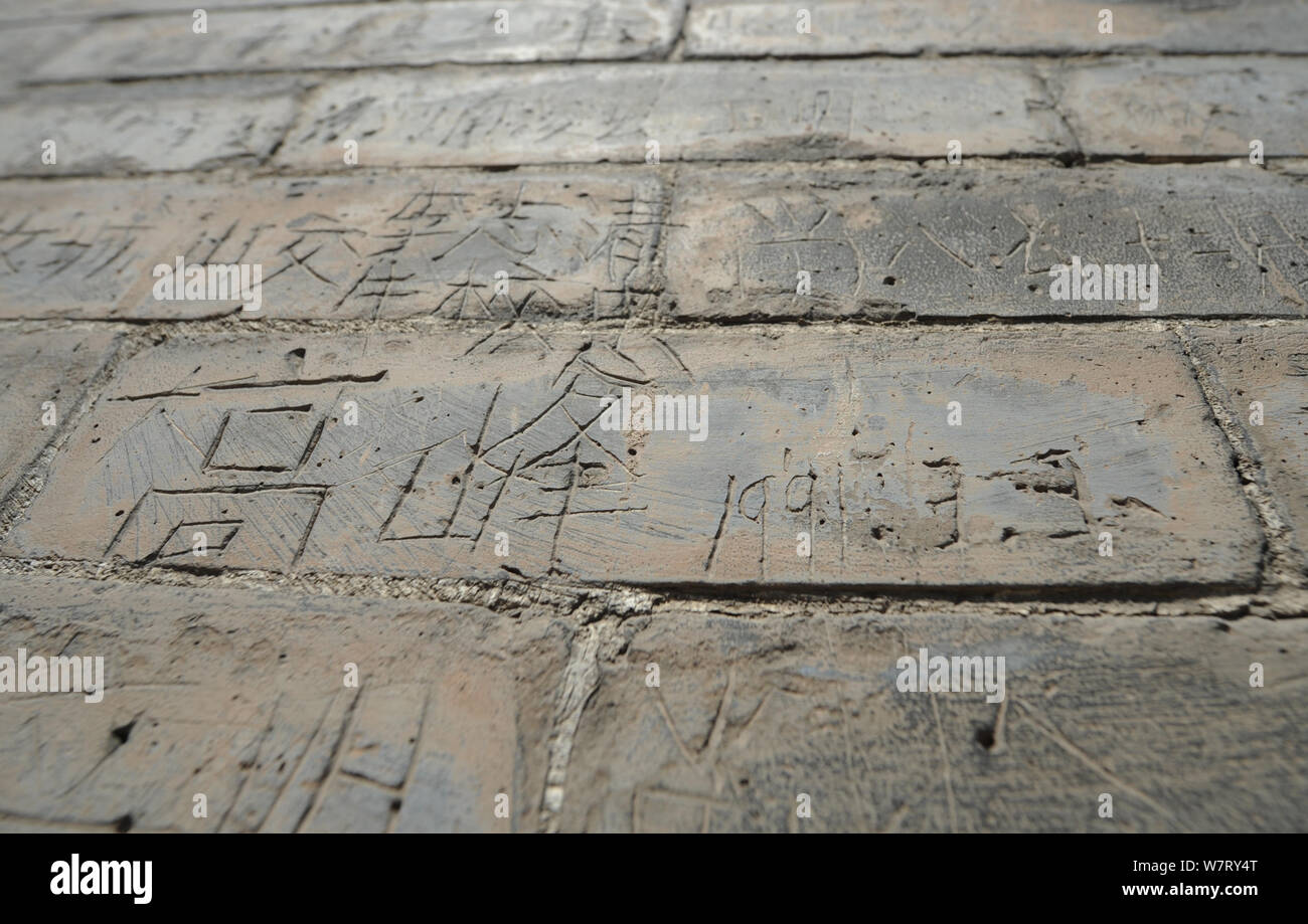 View of graffiti left by unruly tourists in the 1980s and 1990s on a ...