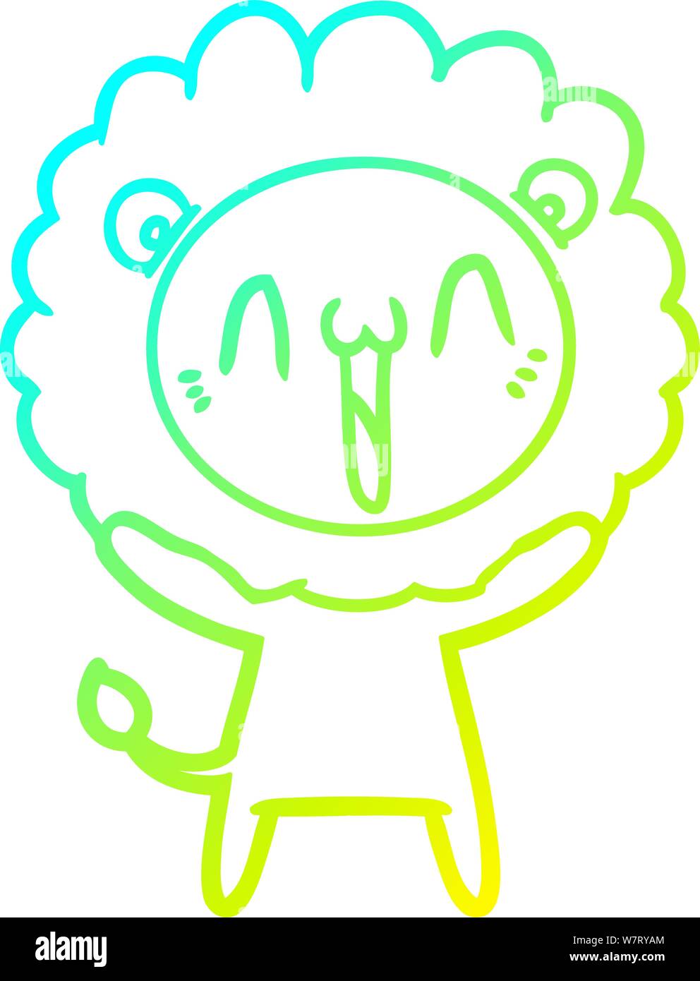 cold gradient line drawing of a happy cartoon lion Stock Vector Image ...