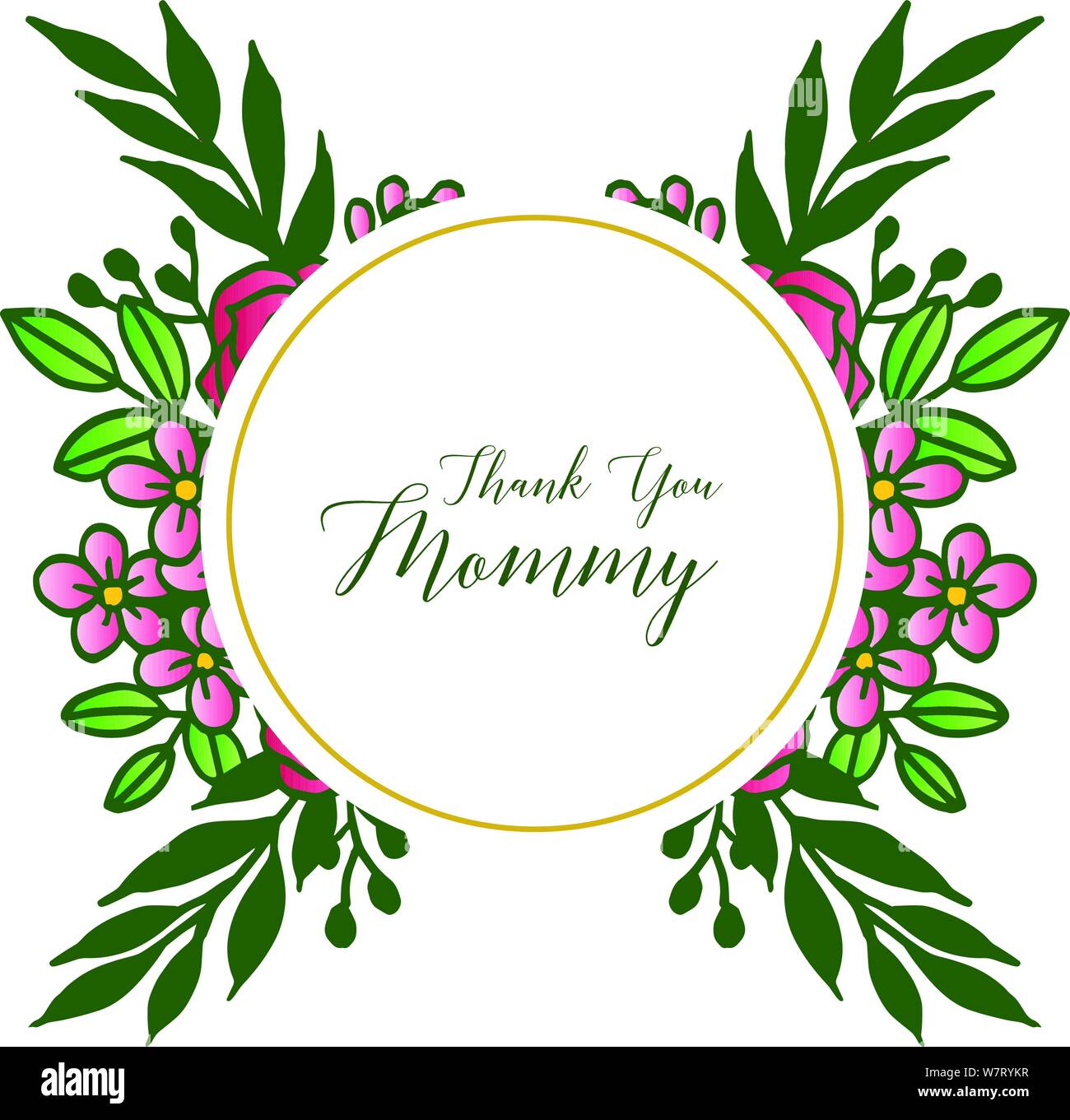 Letter thank you mommy, with texture leaf flower frame elegant. Vector ...