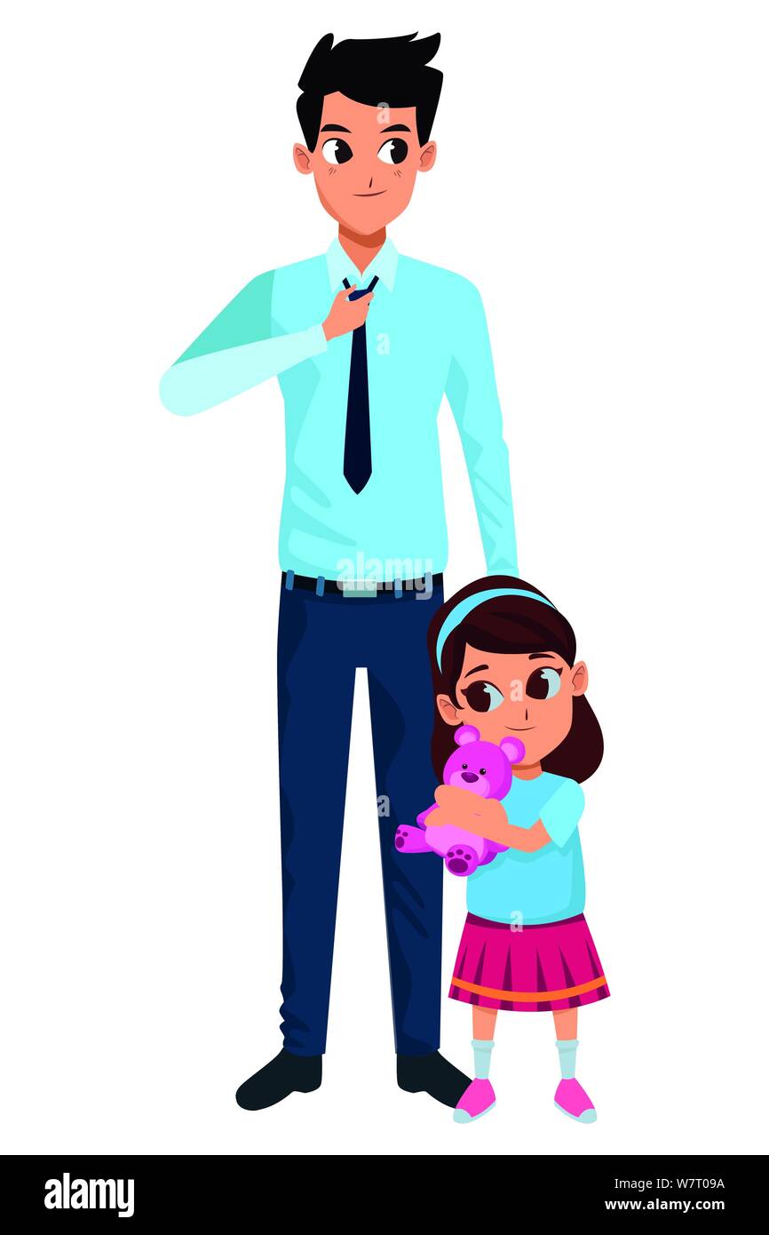 Family single father with little daughter cartoon Stock Vector Image ...