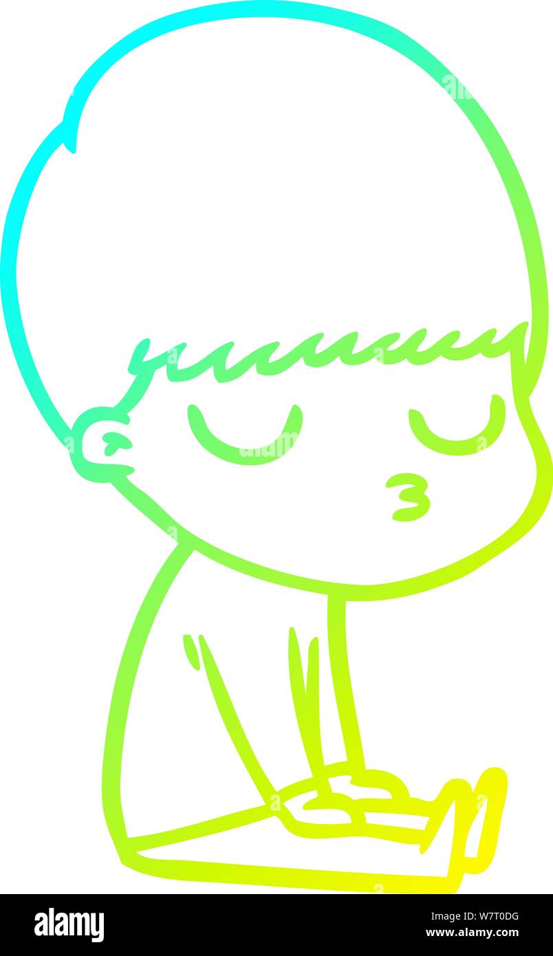 cold gradient line drawing of a cartoon calm boy Stock Vector Image ...