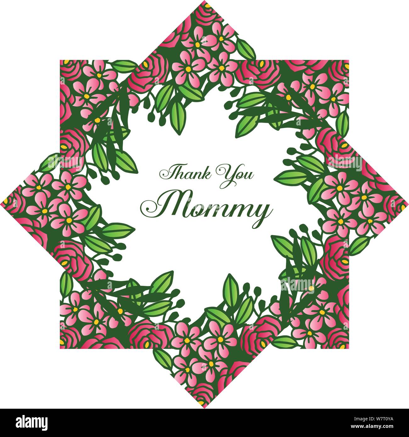 Letter thank you mommy, with texture leaf flower frame elegant. Vector ...