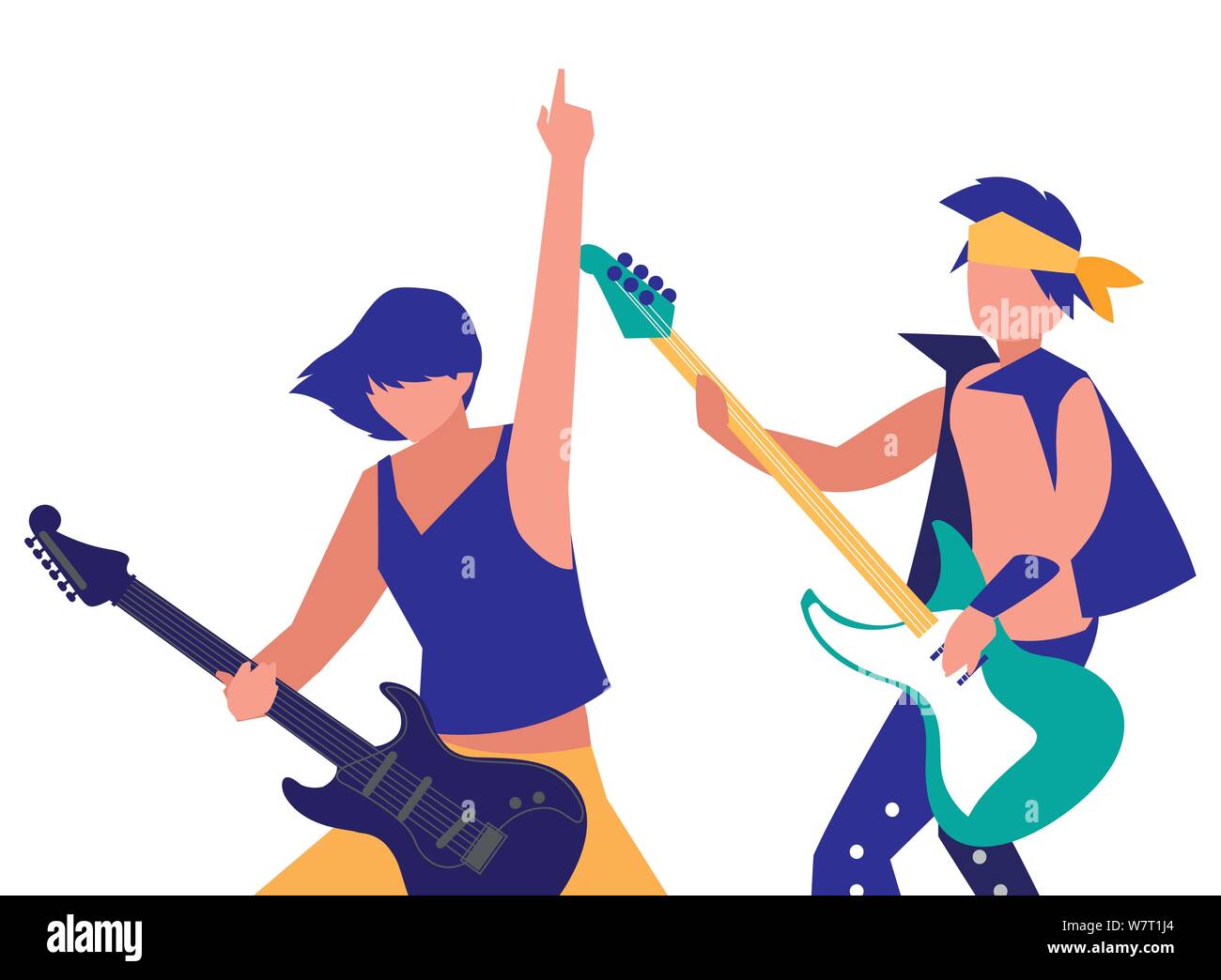 rock performer with electric guitar concert event vector illustration ...