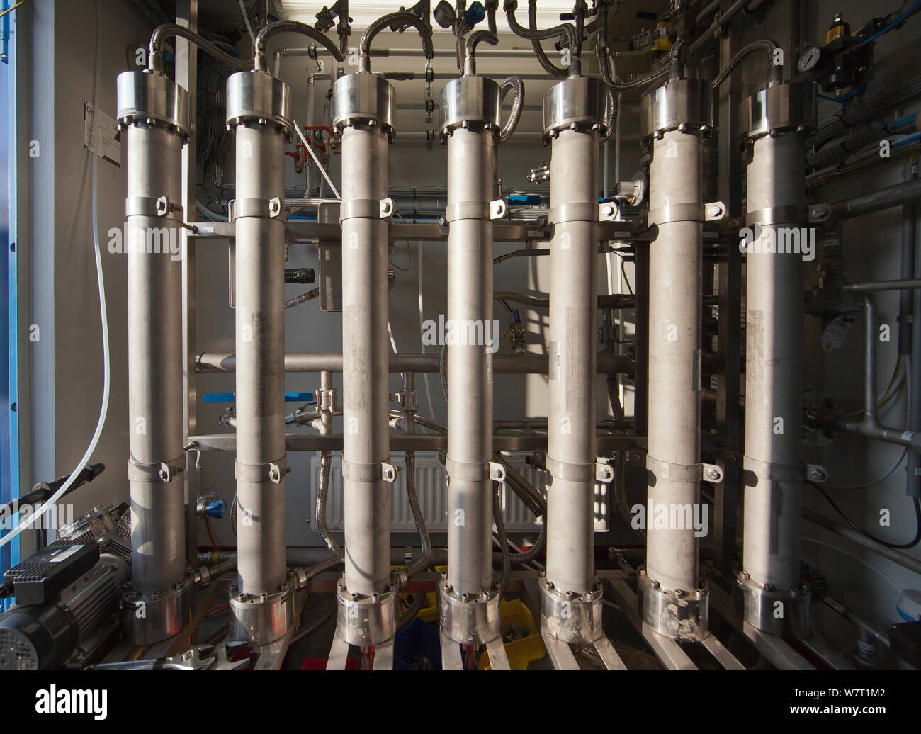 Vertical filters in a biogas plant used to separate methane from carbon ...