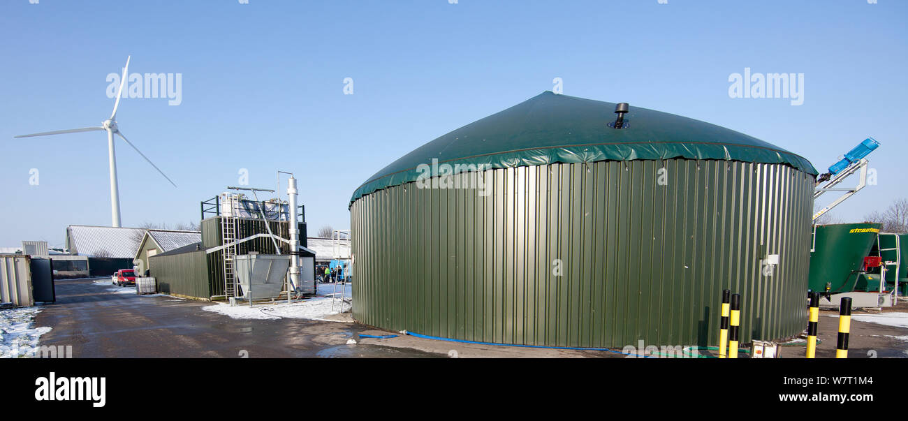 View of an anaerobic digester in a biogas plant, Spain, January, 2013 ...
