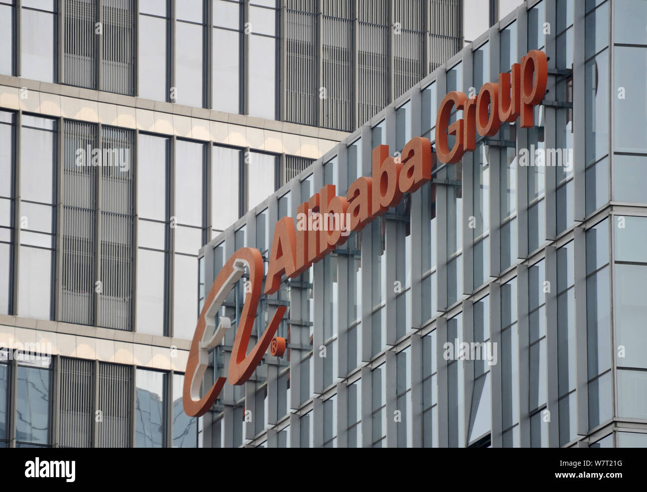 --FILE--A logo of Alibaba Group is pictured on the rooftop of an office ...