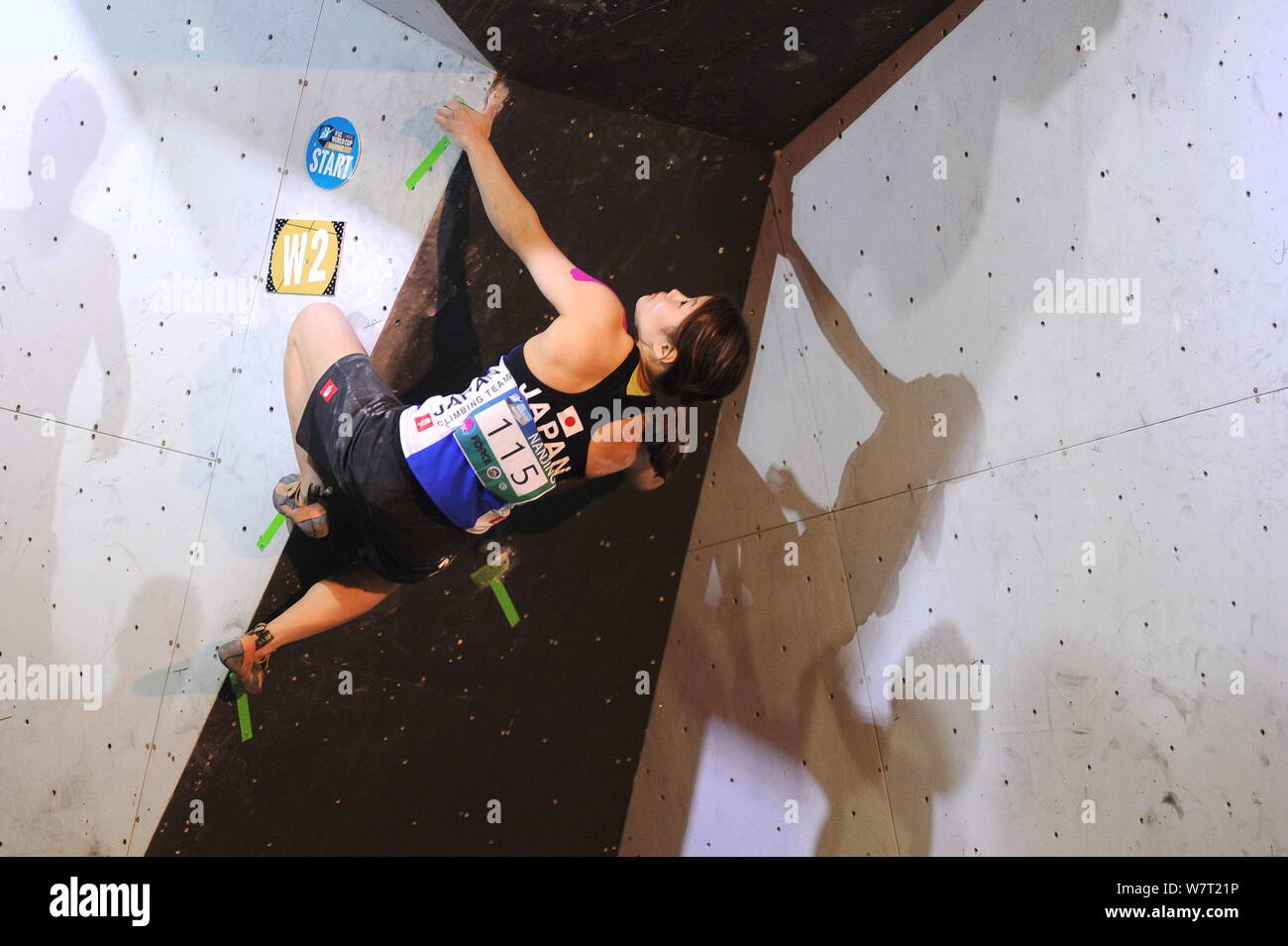 Mei Kotake of Japan competes in the women's final bouldering during the ...