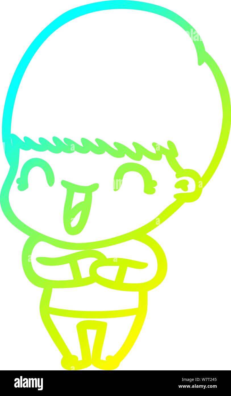 cold gradient line drawing of a happy cartoon boy Stock Vector Image ...