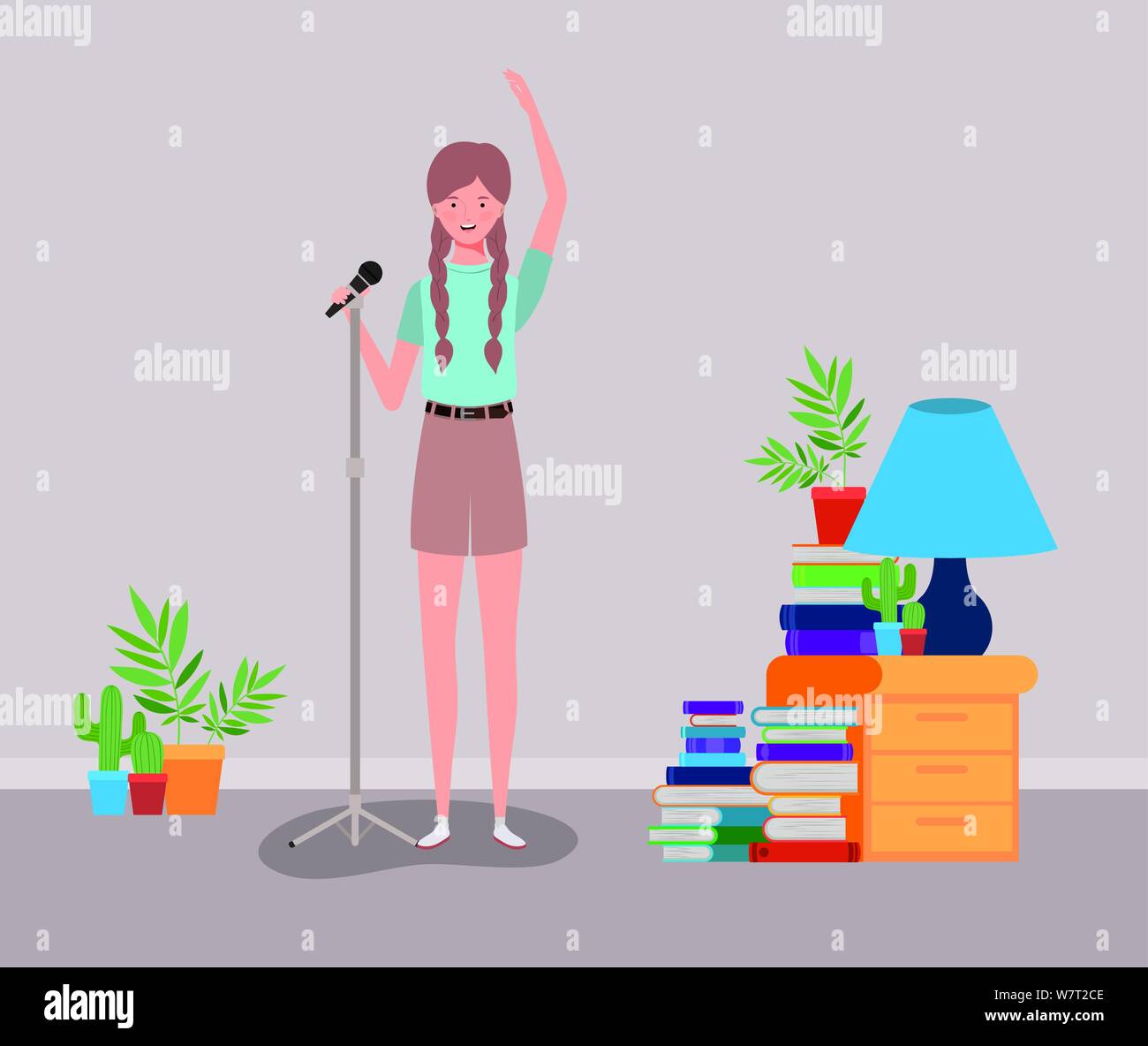 woman singing with microphone character Stock Vector Image & Art - Alamy