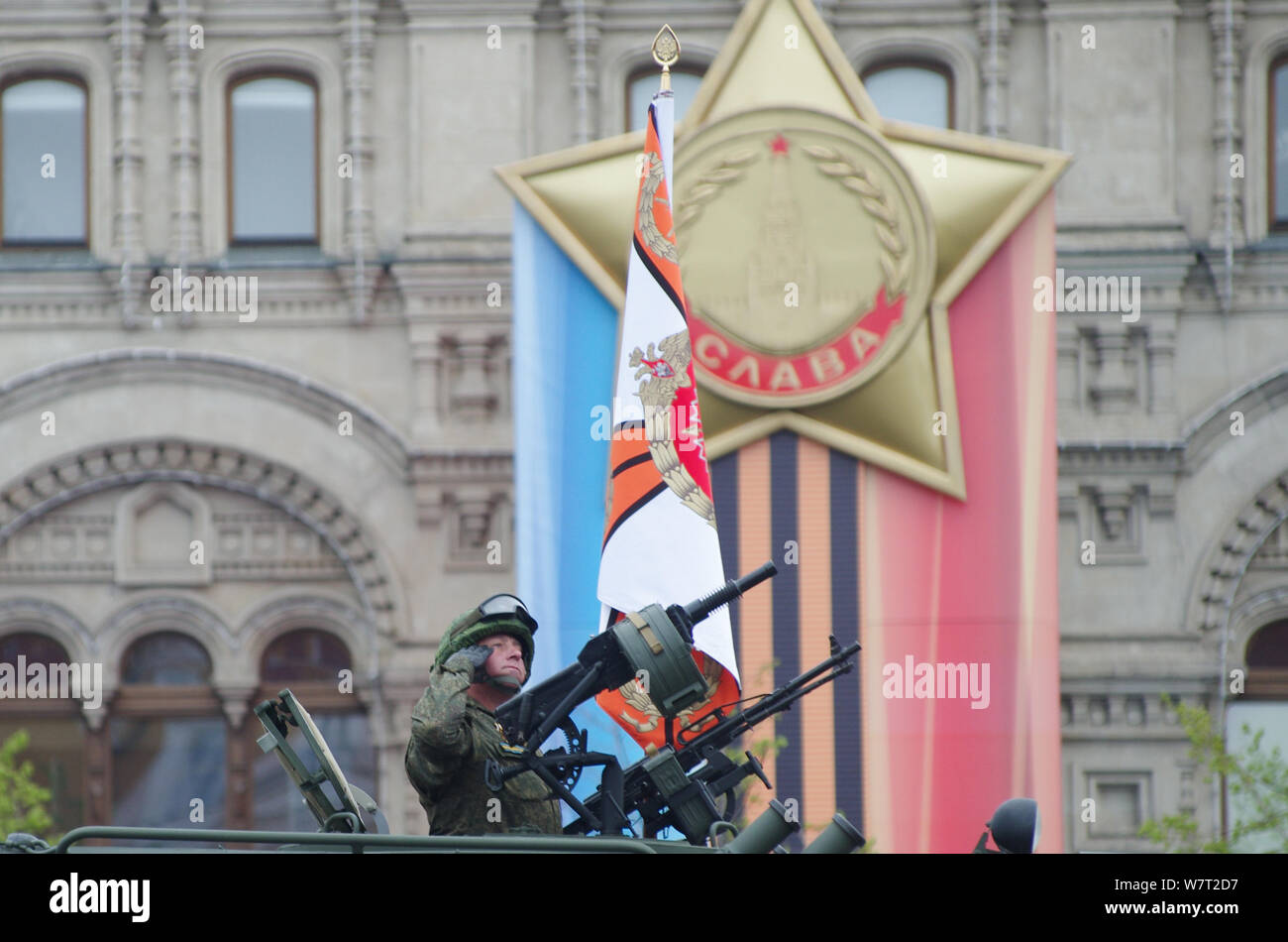 A Russian soldier in a T-14 Armata battle tank marches along the Red ...