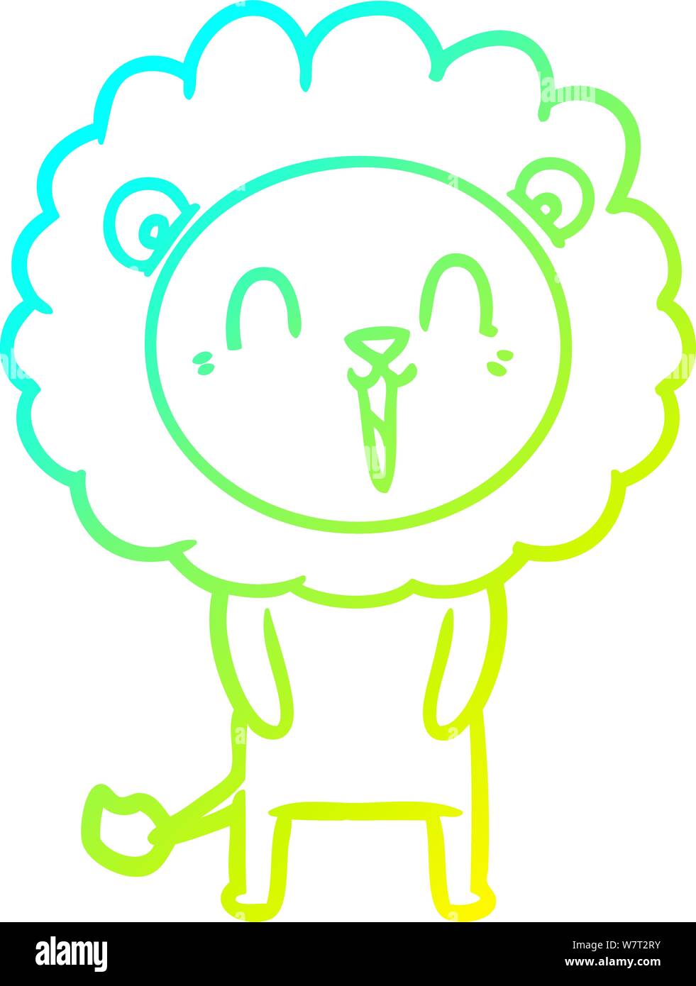 cold gradient line drawing of a laughing lion cartoon Stock Vector ...