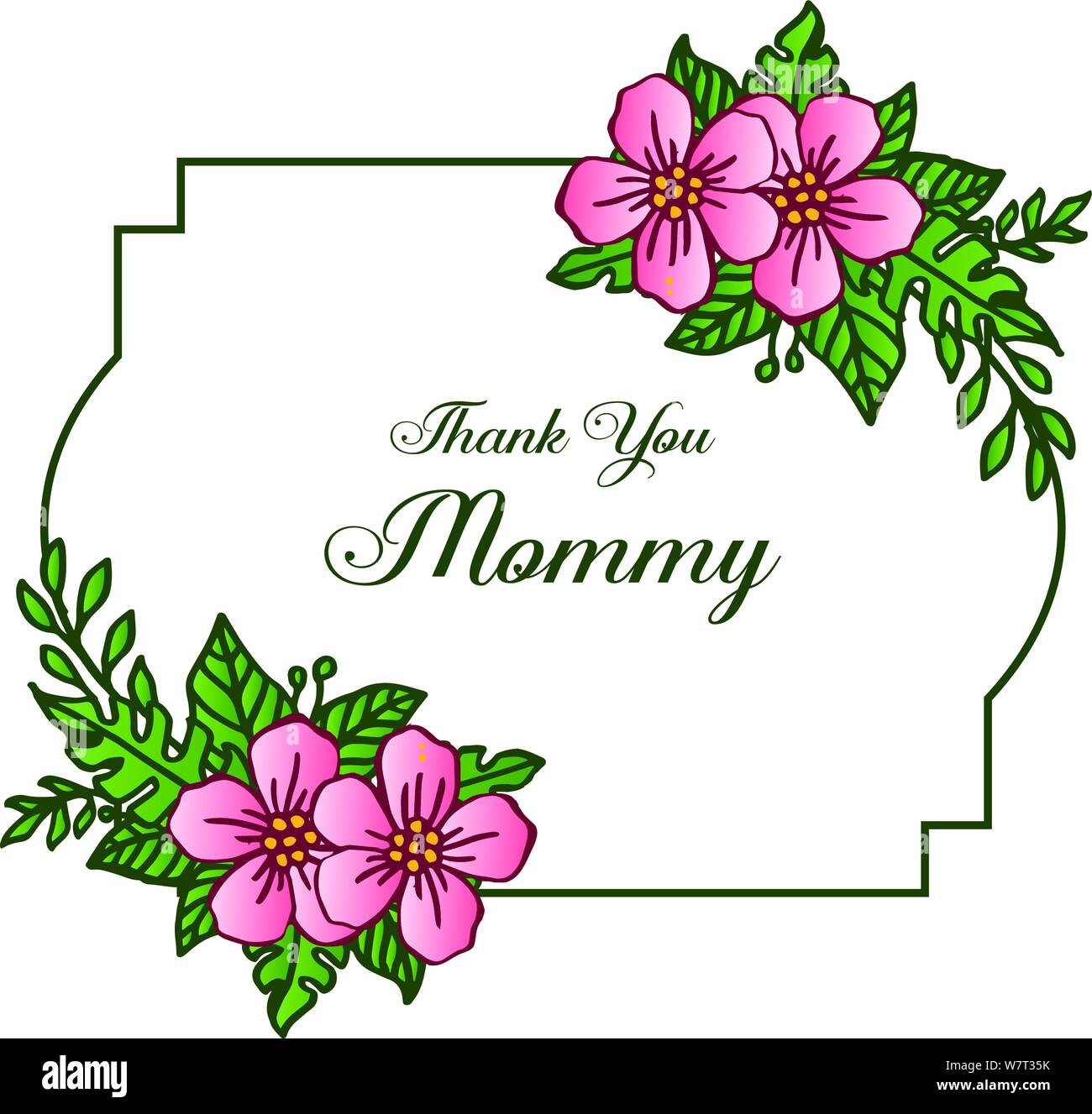 Poster Or Banner Thank You Mommy With Pattern Art Of Pink Wreath Frame Vector Illustration