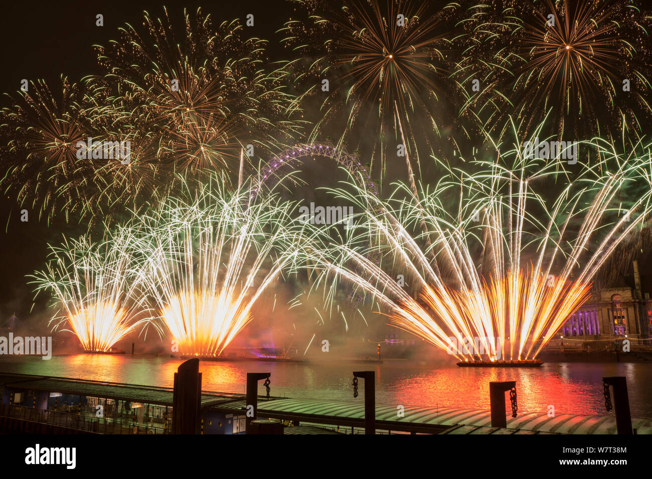 Fireworks over the London Eye on New Years Eve 2012. London, England ...