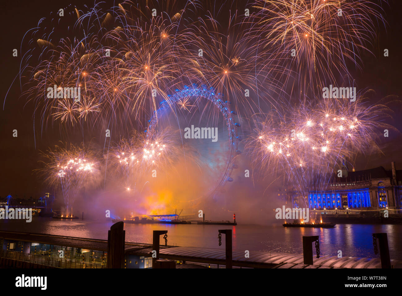 Fireworks over the London Eye on New Years Eve 2012. London, England ...