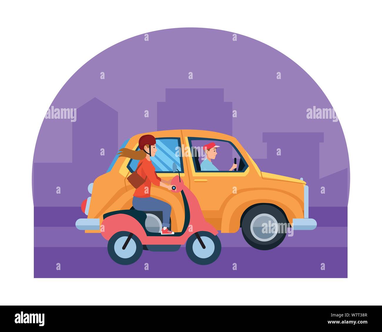 Vehicle and motorcycle with drivers riding Stock Vector Image & Art - Alamy