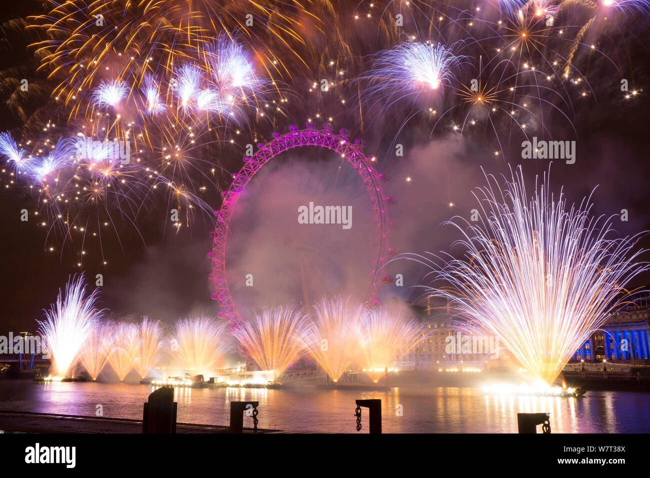 Fireworks over the London Eye on New Years Eve 2012. London, England ...