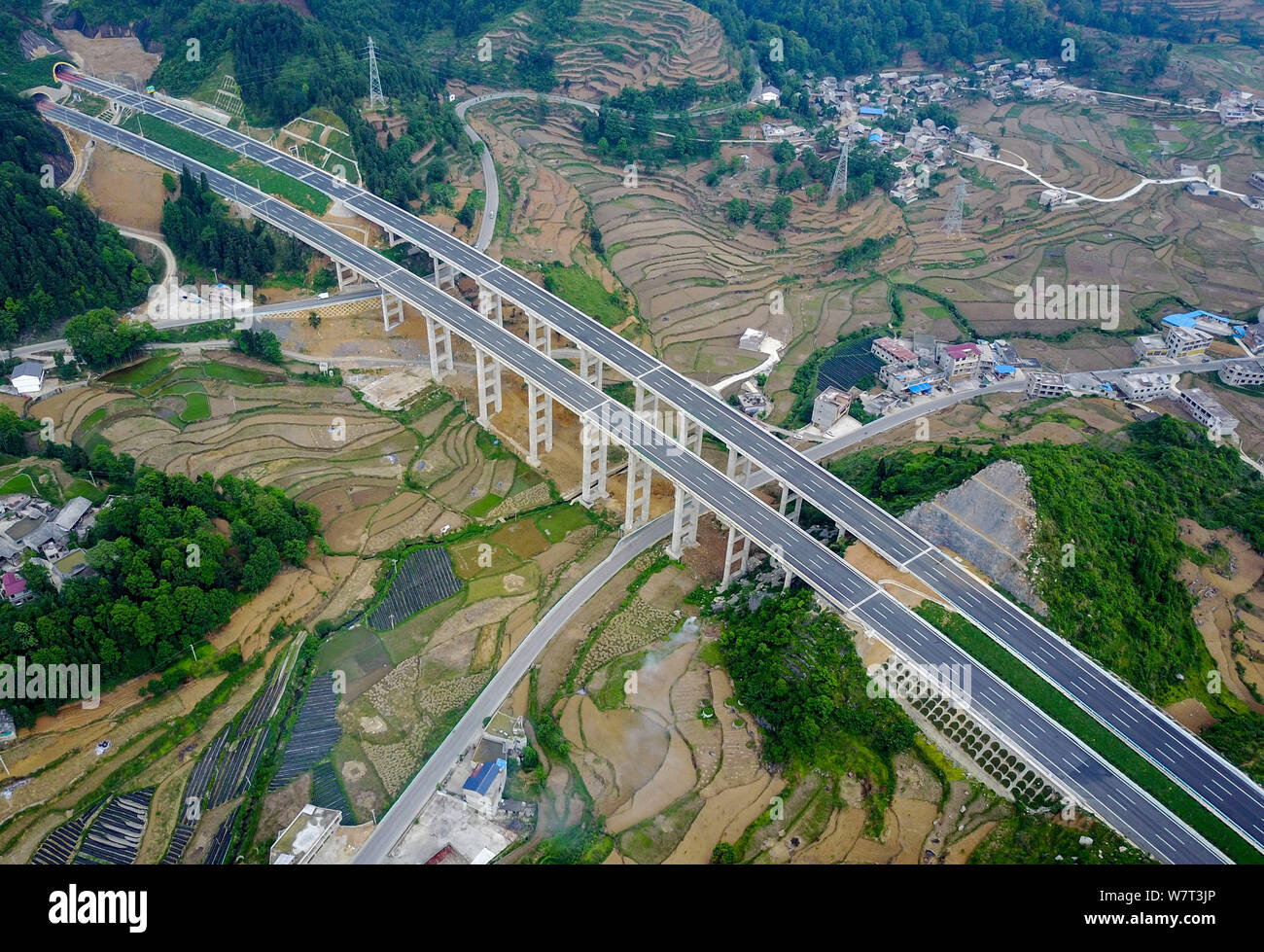 Aerial view of a section of Hua'an Highway linking Guiyang city and ...