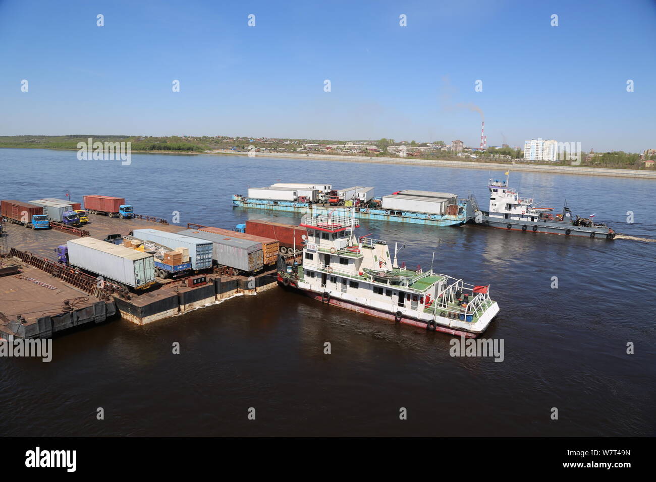 View of the Heihe-Blagoveshchensk port in Heihe city, northeast China's ...