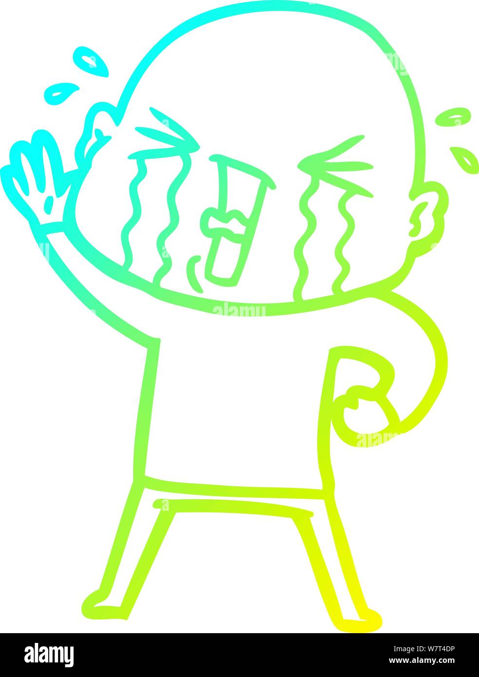 cold gradient line drawing of a cartoon crying bald man Stock Vector ...