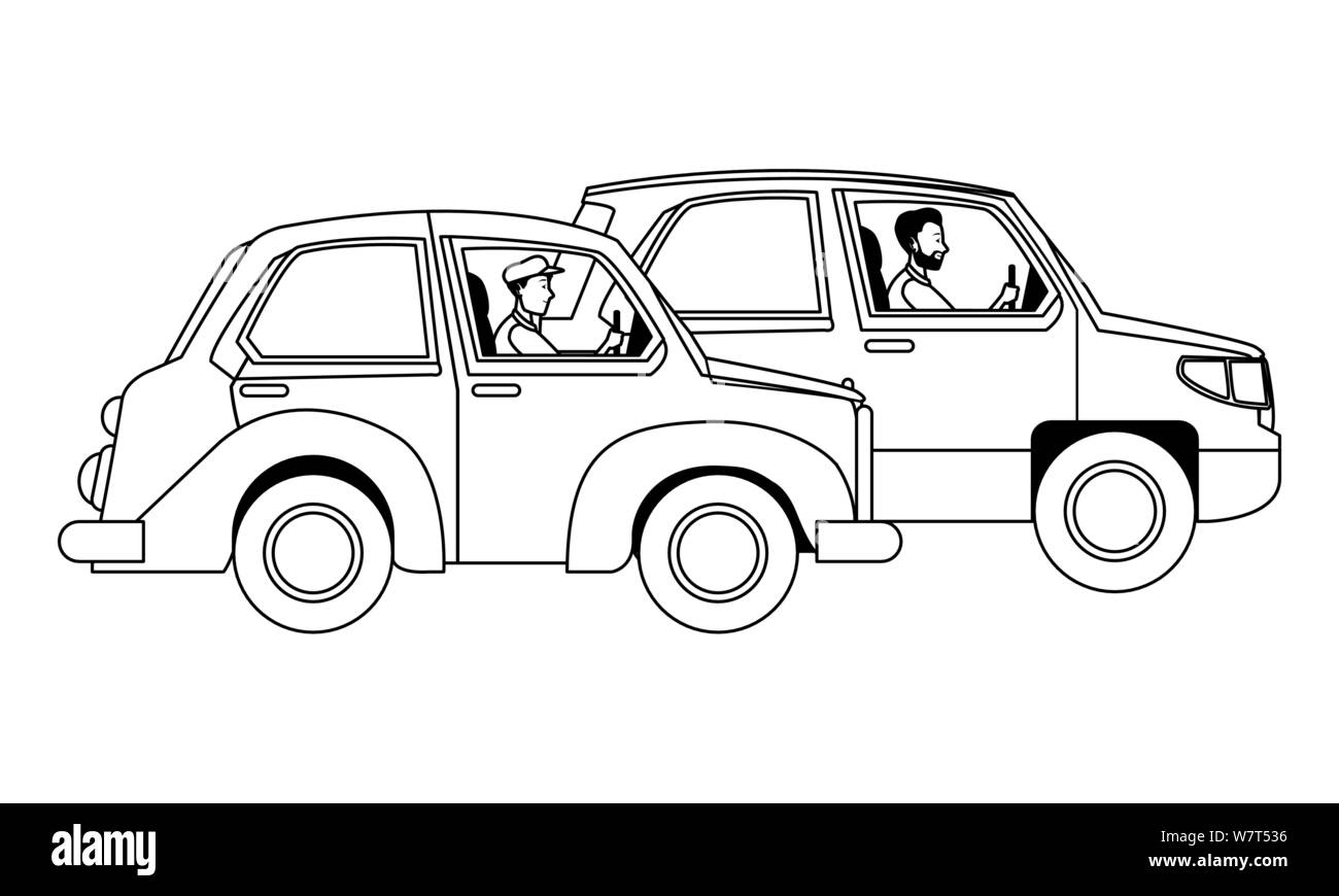 People driving vehicles in the traffic in black and white Stock Vector ...
