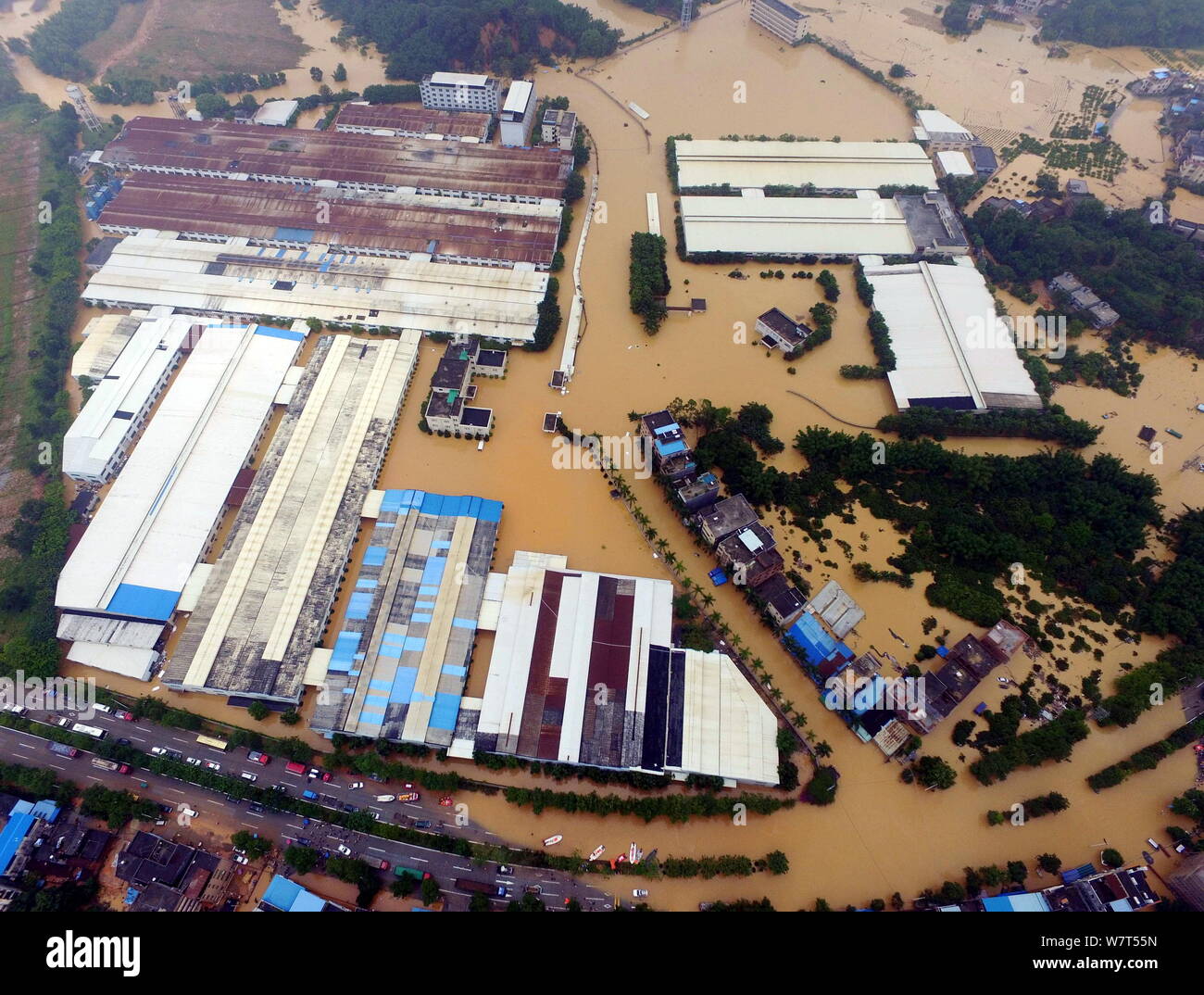 Aerial view of flooded areas caused by heavy rainstorms in Guangzhou ...