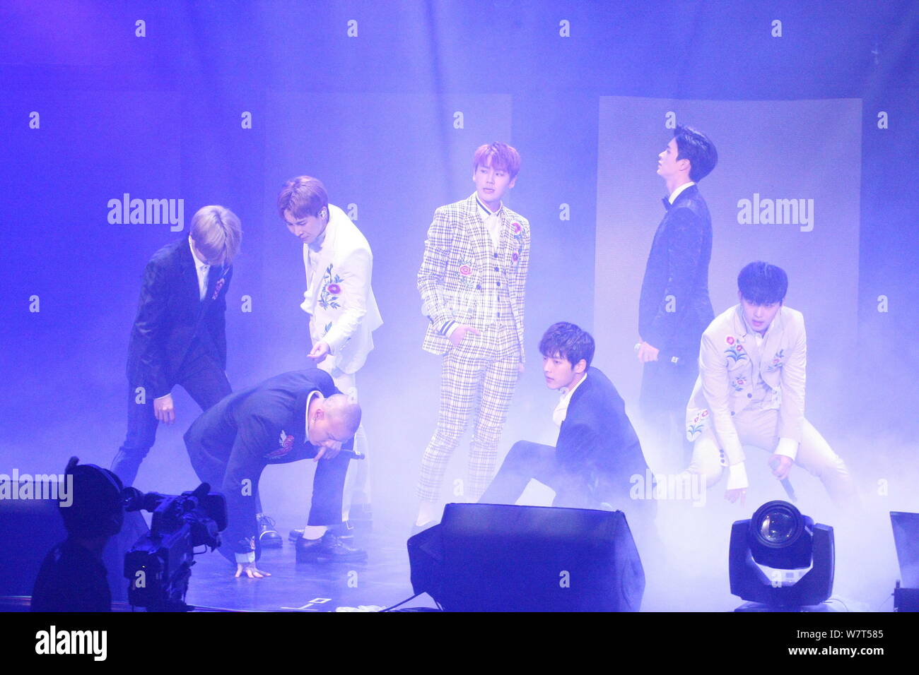 Members of South Korean boy group BtoB perform at a fan meeting in ...