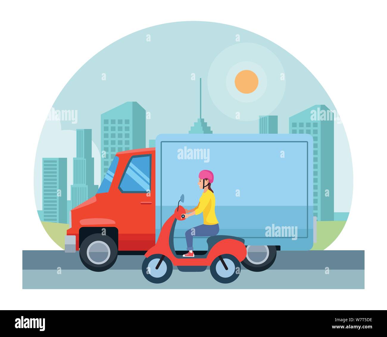 Vehicle and motorcycle with drivers riding Stock Vector Image & Art - Alamy
