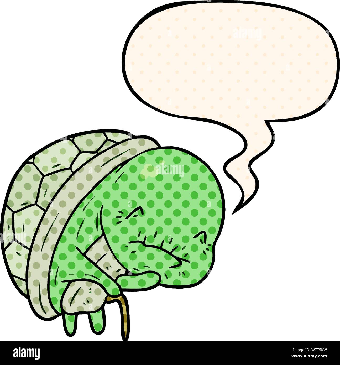 cute cartoon old turtle with walking stick with speech bubble in comic ...