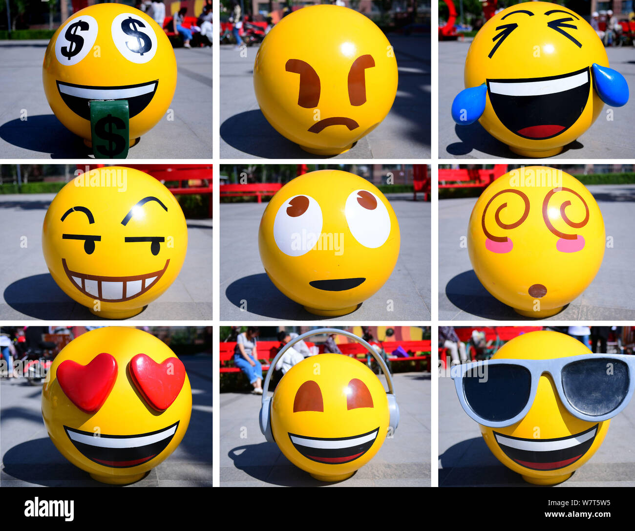 This composite photo shows stone emojis to show facial expressions in ...