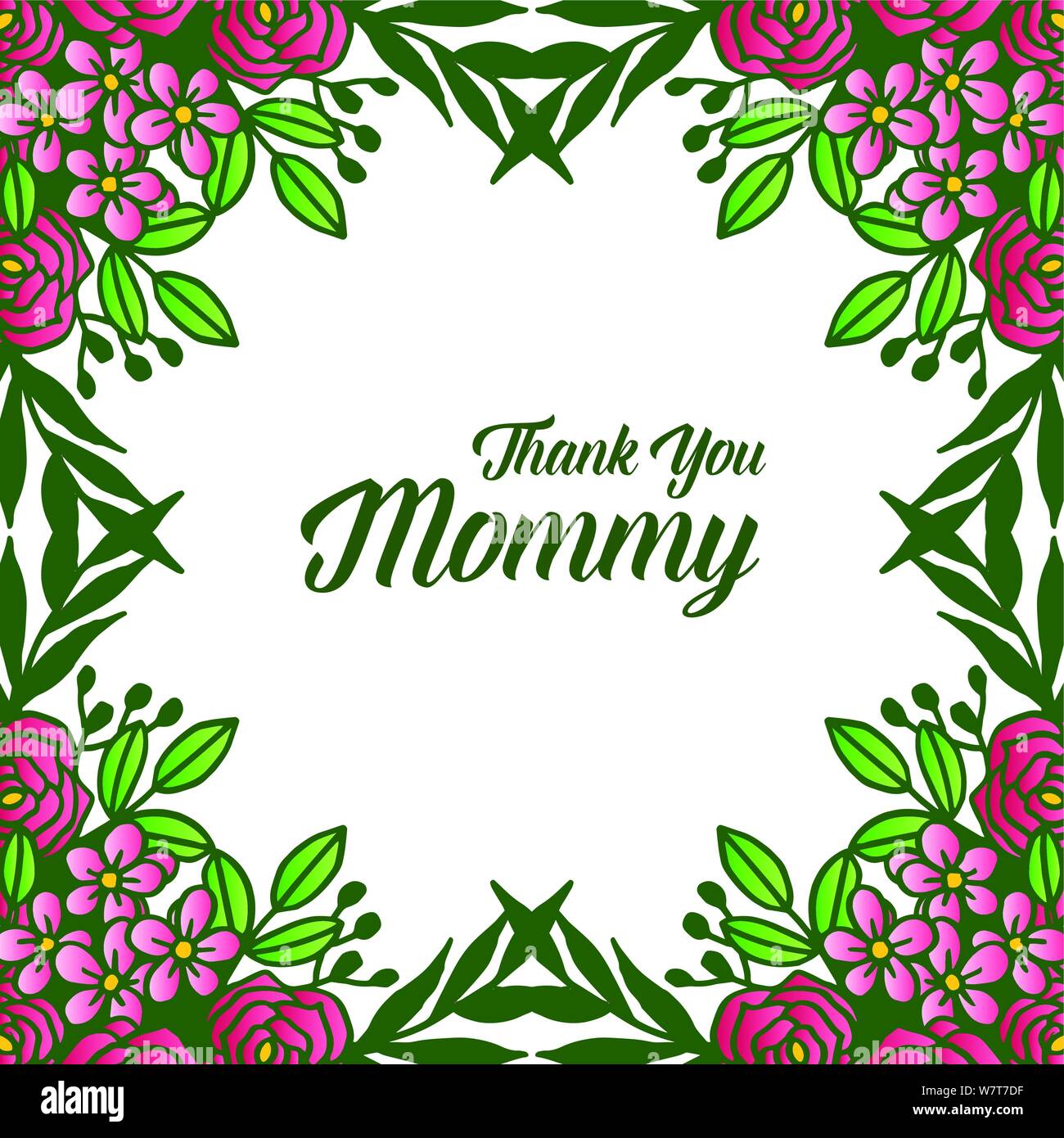 Letter thank you mommy, with texture leaf flower frame elegant. Vector ...