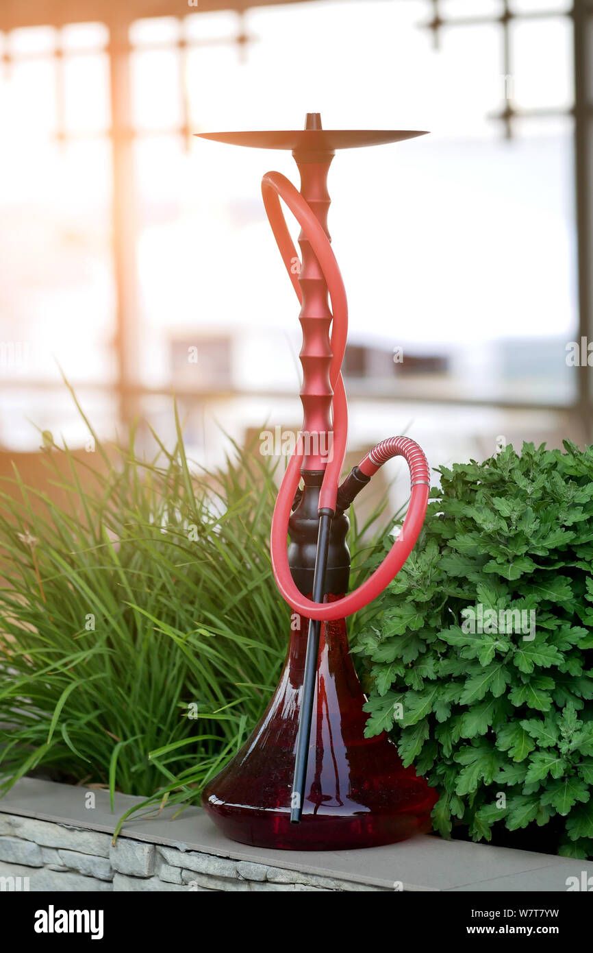 red Turkish hookah (shisha) on green background Stock Photo - Alamy