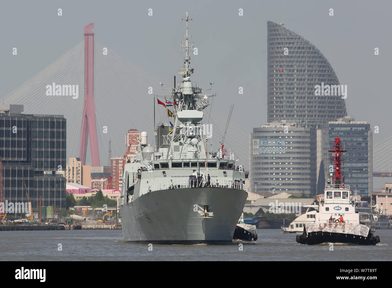 Canadian naval ship HMCS Ottawa arrives at a pier of the Yangtze River ...