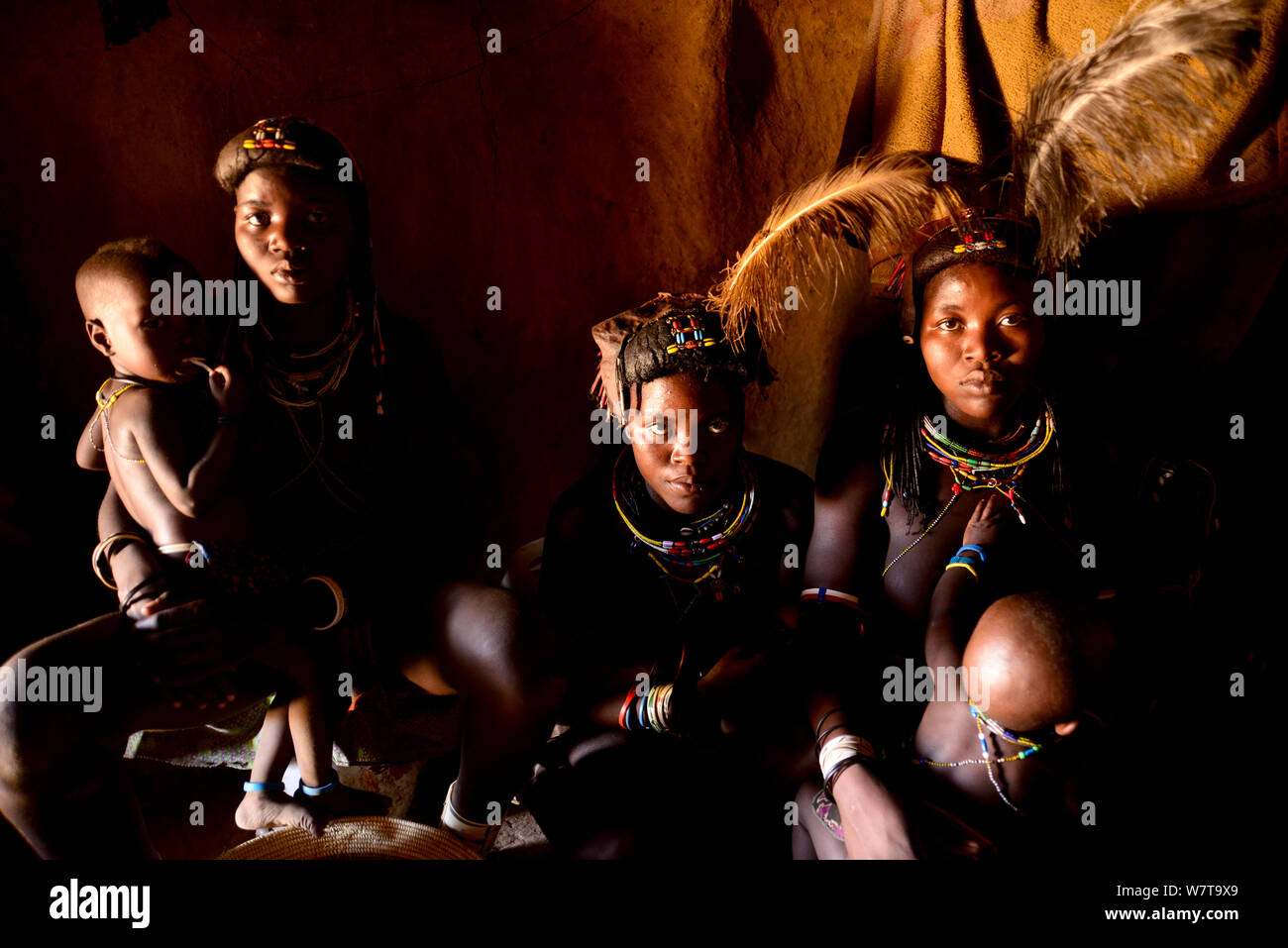 Group portrait of Ovahakaona mothers with babies, Kaokoland, Namibia ...