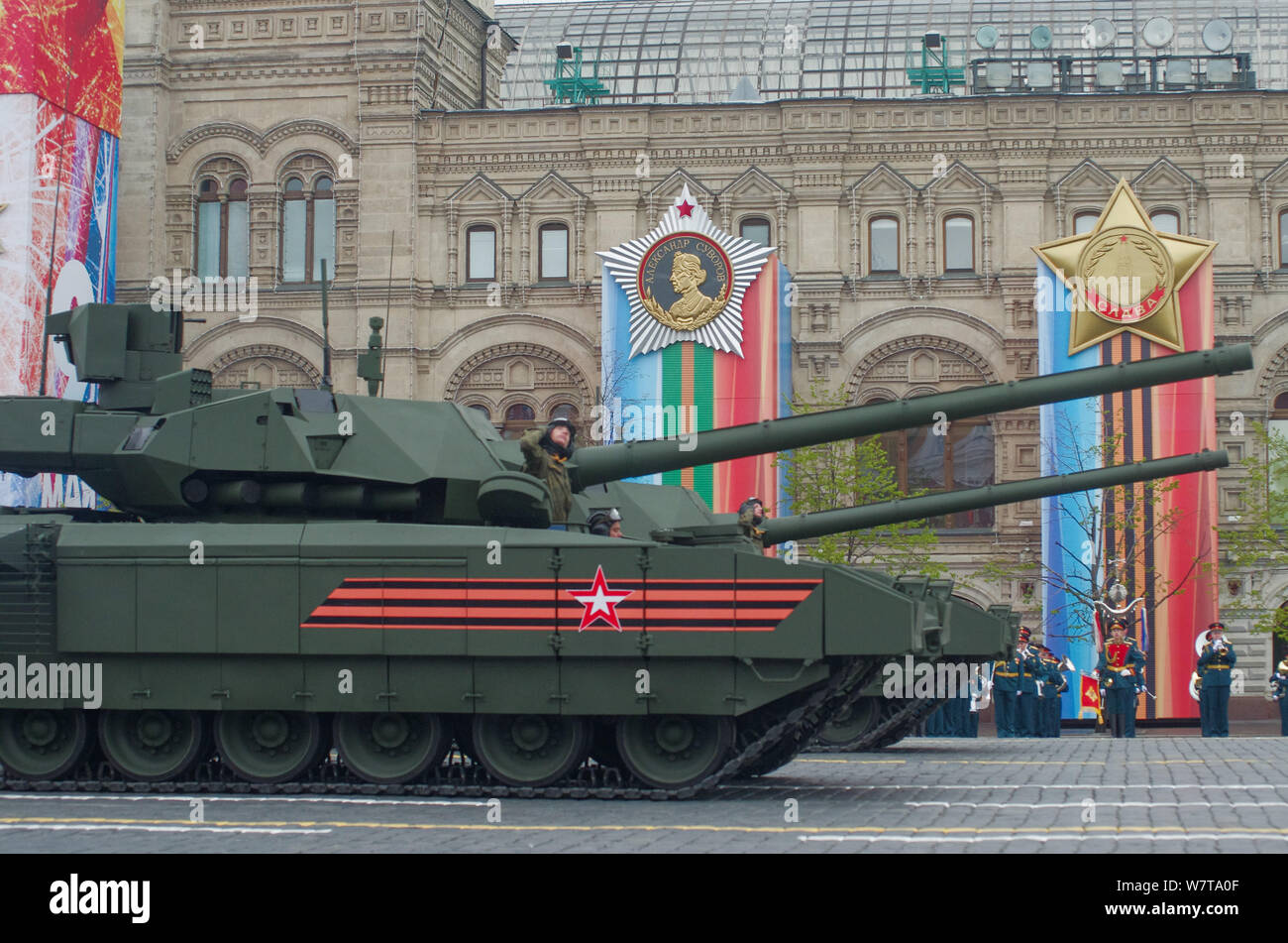 A Russian soldier in a T-14 Armata battle tank marches along the Red ...