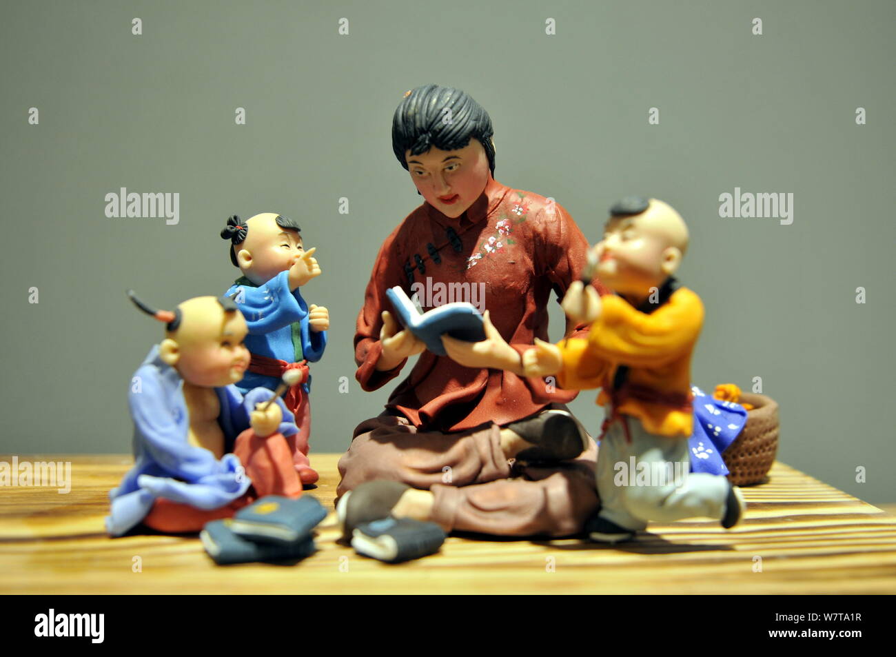 View of dough figurines made by Chinese folk artist Han Hongyuan at his ...