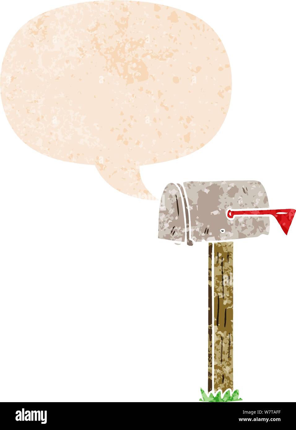 cartoon mailbox with speech bubble in grunge distressed retro textured ...