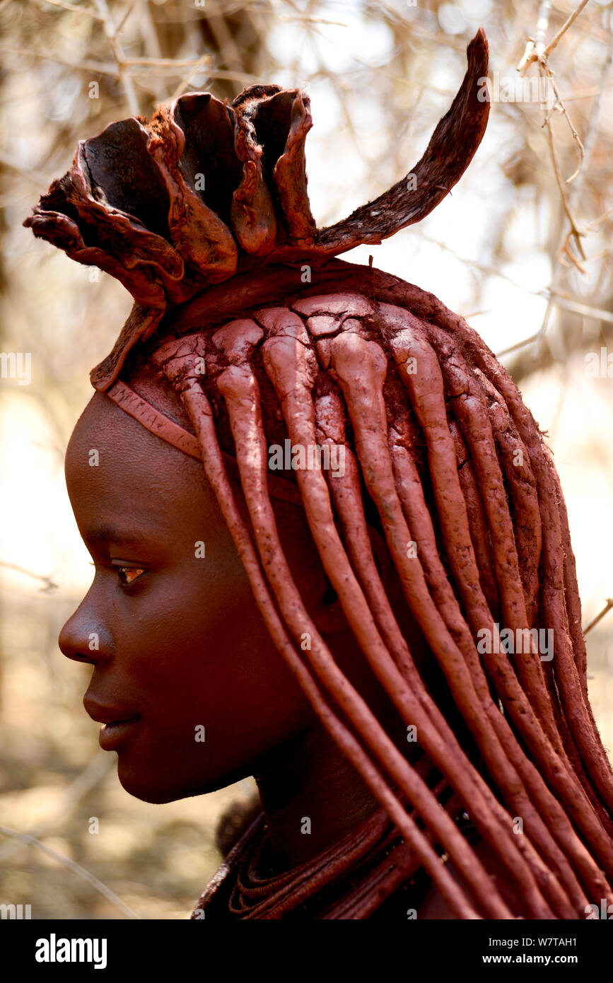 Himba woman with head dress which shows that she is married, Kaokoland ...